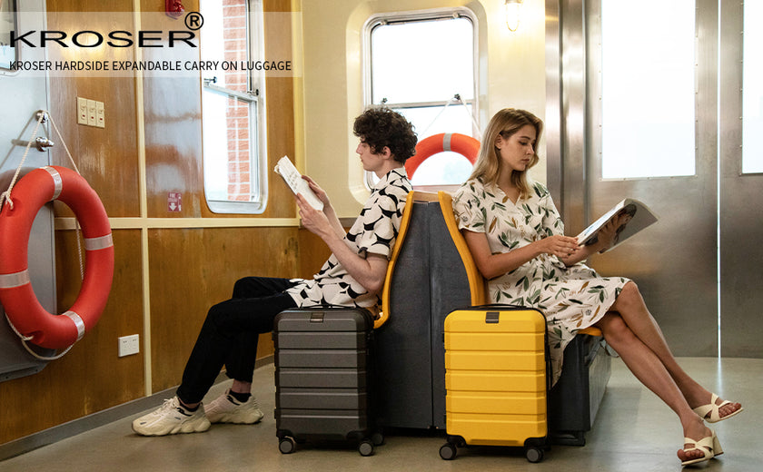 KROSER Hardside Expandable Carry On Luggage, Steel Grey